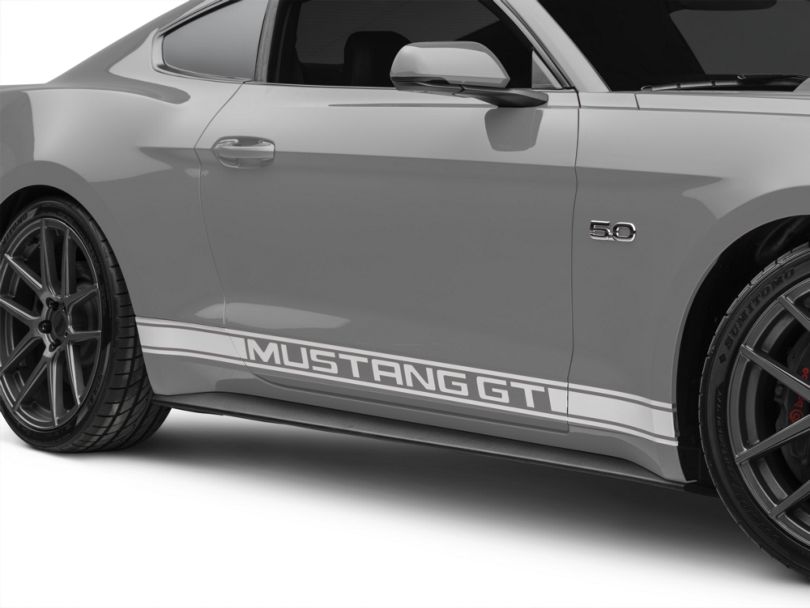 American Muscle Graphics Mustang Silver Rocker Stripes w/ Mustang GT ...
