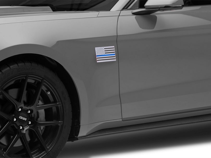 Mustang Stainless Steel American Flag Emblem - Brushed w/ Thin Blue ...
