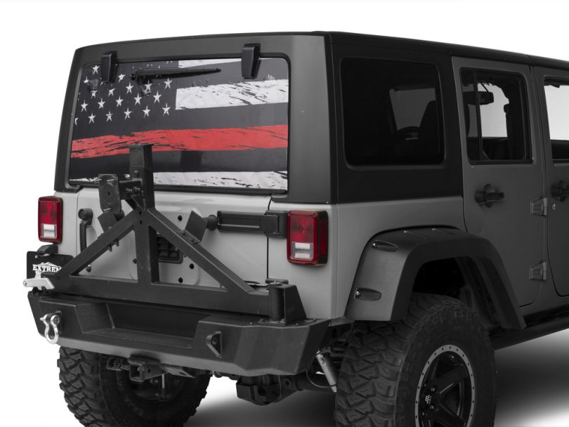 Jeep Wrangler Perforated Real Flag Rear Window Decal w/ Red Line (87-20 ...