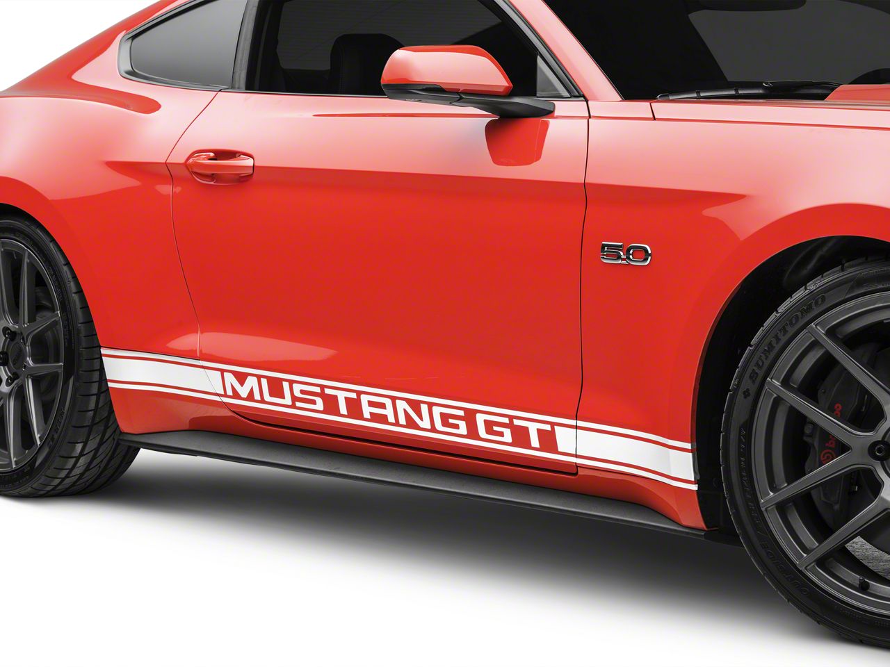 Mustang Rocker Stripes with Mustang GT Lettering; White (15-22 Mustang ...