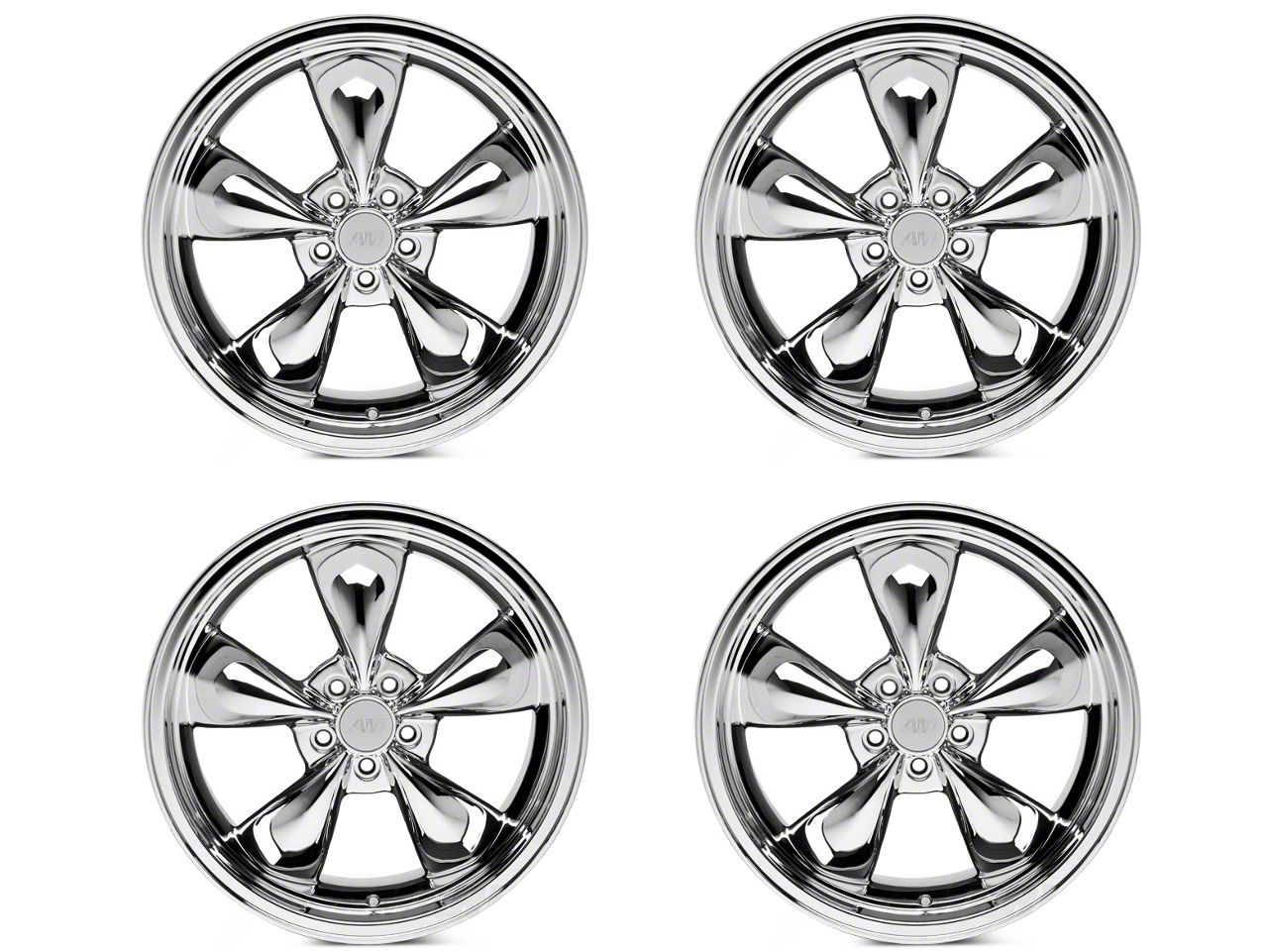 Mustang Staggered Deep Dish Bullitt Chrome 4 Wheel Kit; 20x8.5/10 (05 ...