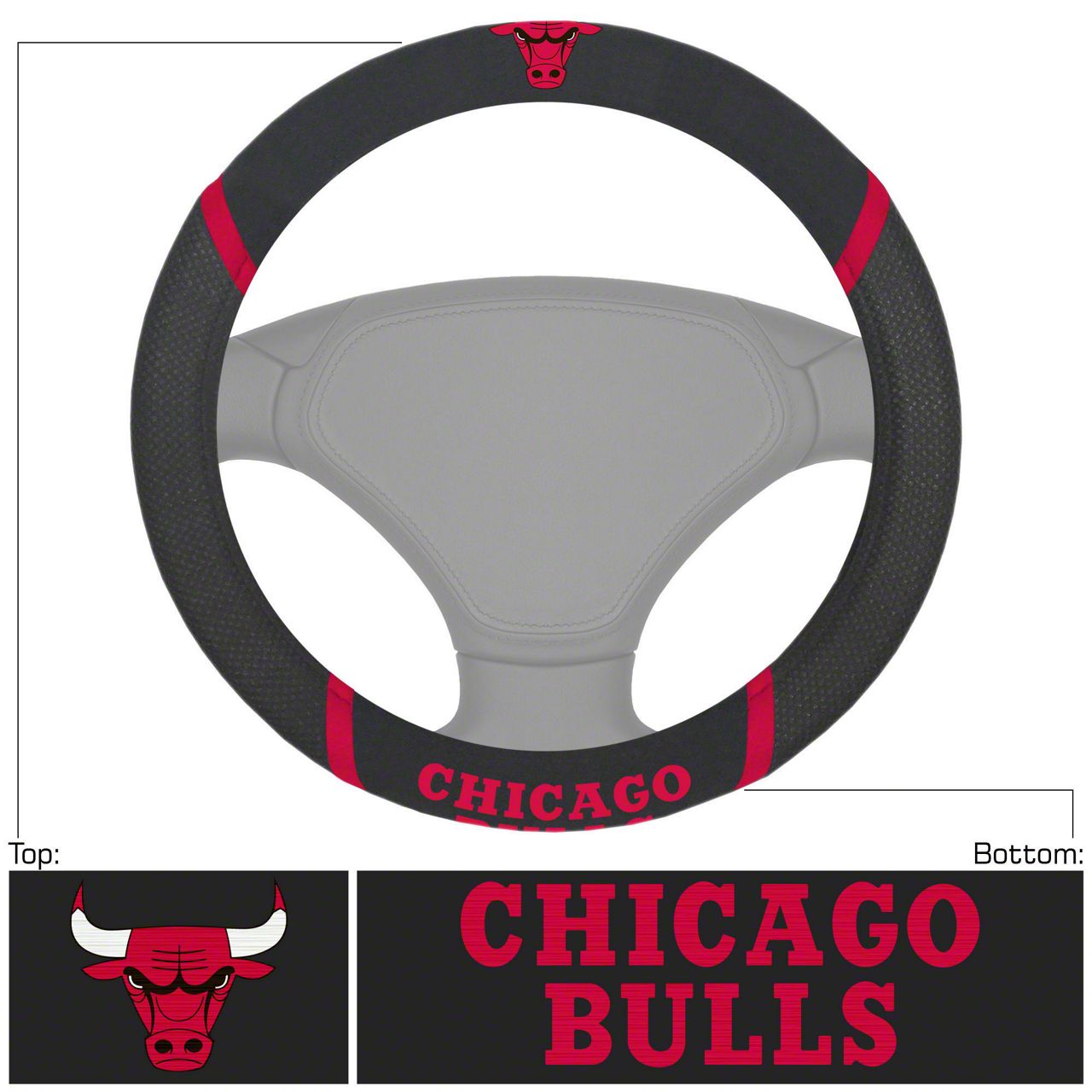 Bronco Steering Wheel Cover with Chicago Bulls Logo; Black (Universal ...