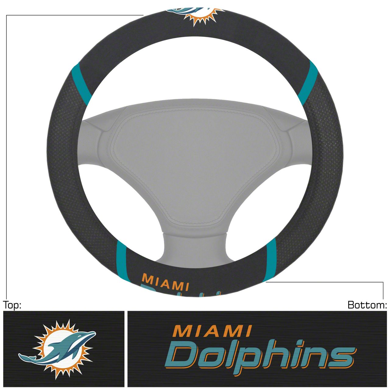 Tacoma Steering Wheel Cover with Miami Dolphins Logo; Black (Universal ...