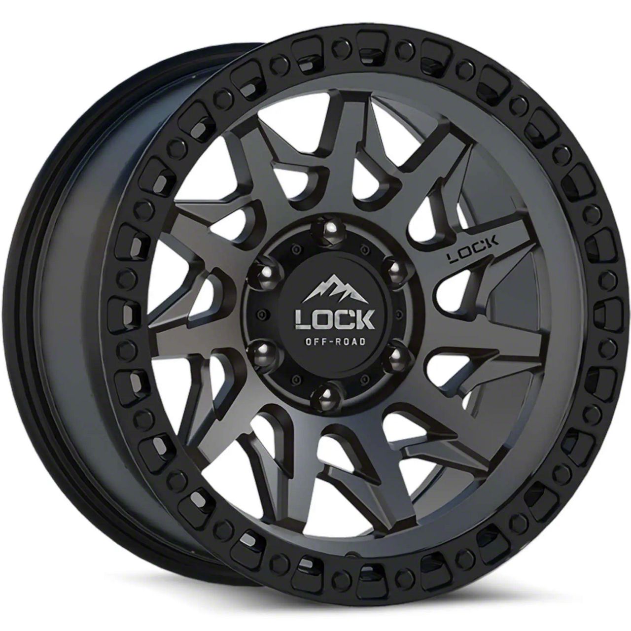Lock Off-Road Bronco Lunatic Matte Grey with Matte Black Ring 6-Lug ...