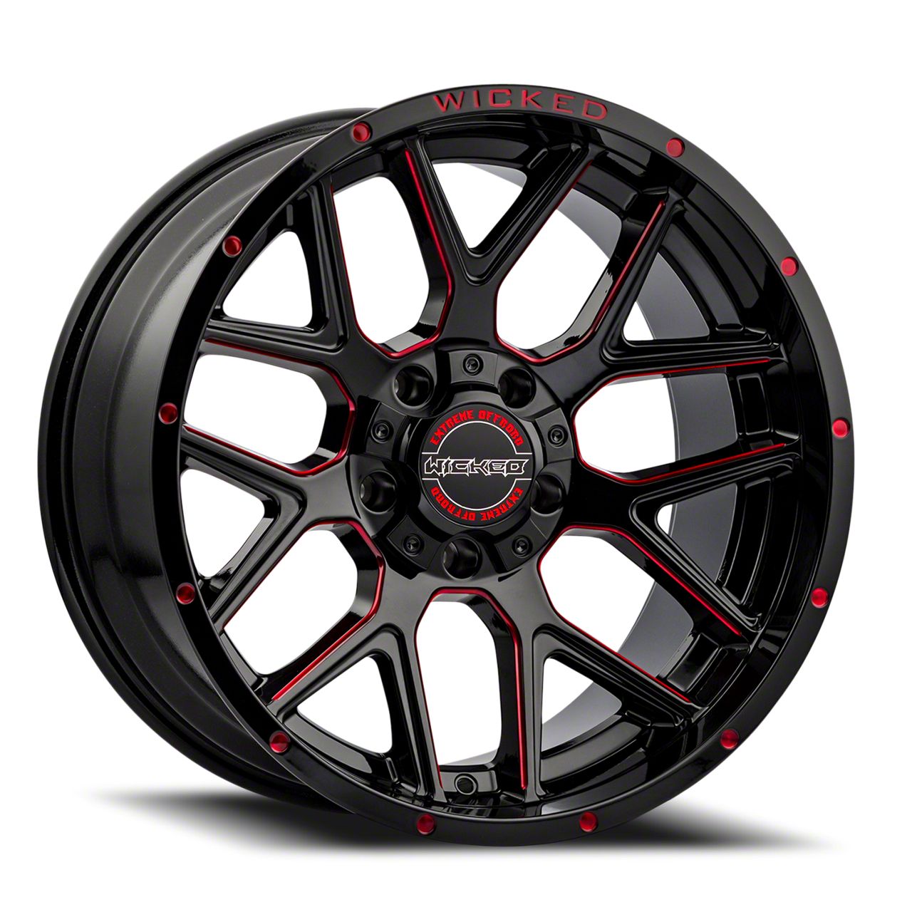 Wicked Offroad Bronco W903 Gloss Black Milled with Red Tint 6-Lug Wheel ...