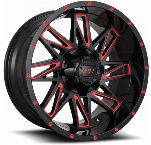 Impact Wheels Titan XD 814 Gloss Black and Red Milled 6-Lug Wheel; 18x9 ...