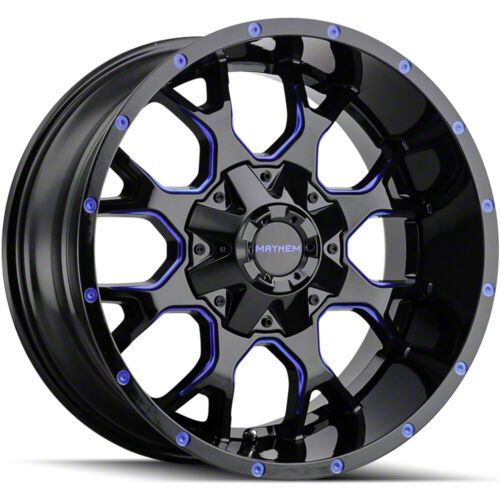 Mayhem Wheels Titan Warrior Black with Prism Blue 6-Lug Wheel; 20x9 ...