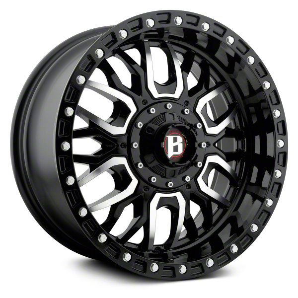 Ballistic Bronco Tomahawk Gloss Black Machined 6-Lug Wheel; 20x12 ...