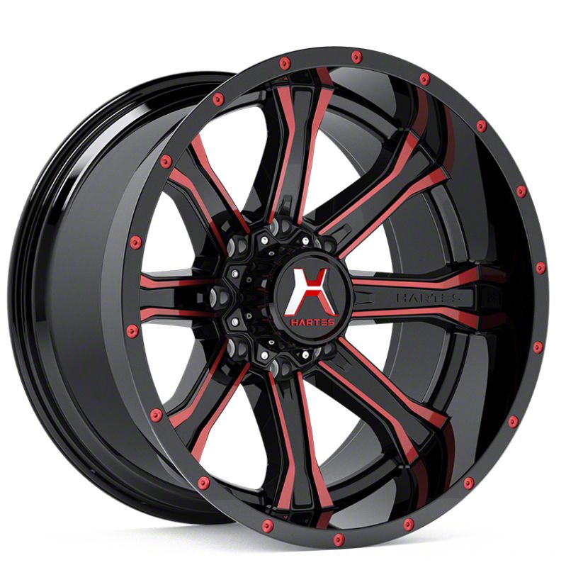Hartes Metal Bronco Strike Gloss Black Milled with Red Tint 6-Lug Wheel ...