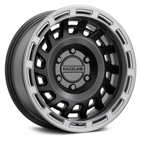 Raceline Bronco Halo Satin Black with Silver Ring 6-Lug Wheel; 17x8.5 ...
