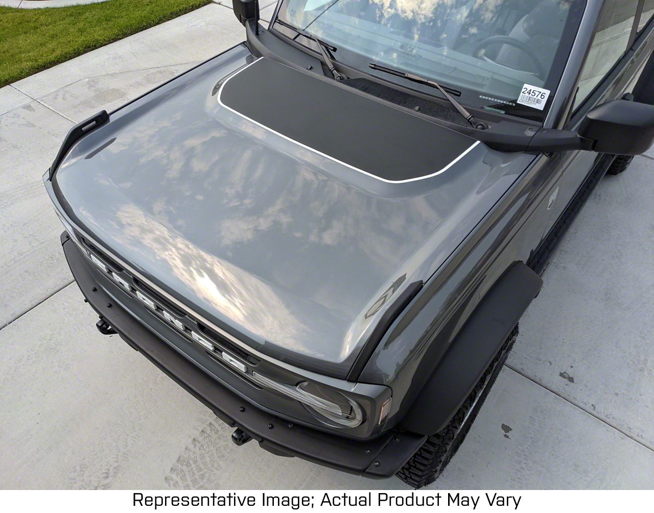 Bronco Hood Decal with Outline; Satin Black and Matte Black (21-24 ...