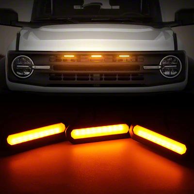 Bronco LED Grille Lights; Amber (21-24 Bronco Base, Black Diamond ...
