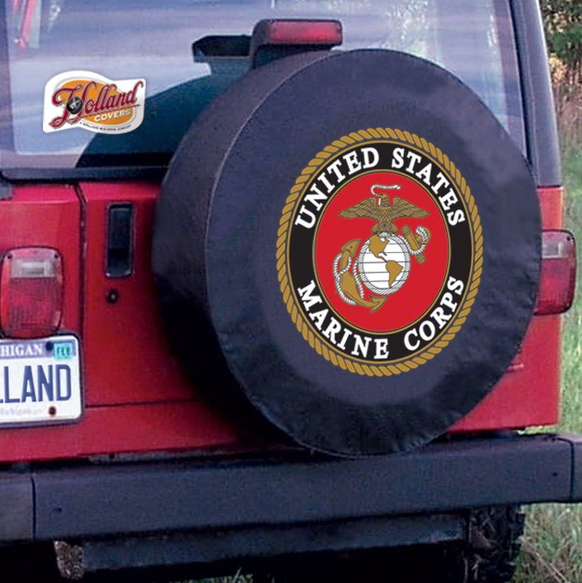 Bronco U.S. Marines Spare Tire Cover with Camera Port; Black (21-23 ...