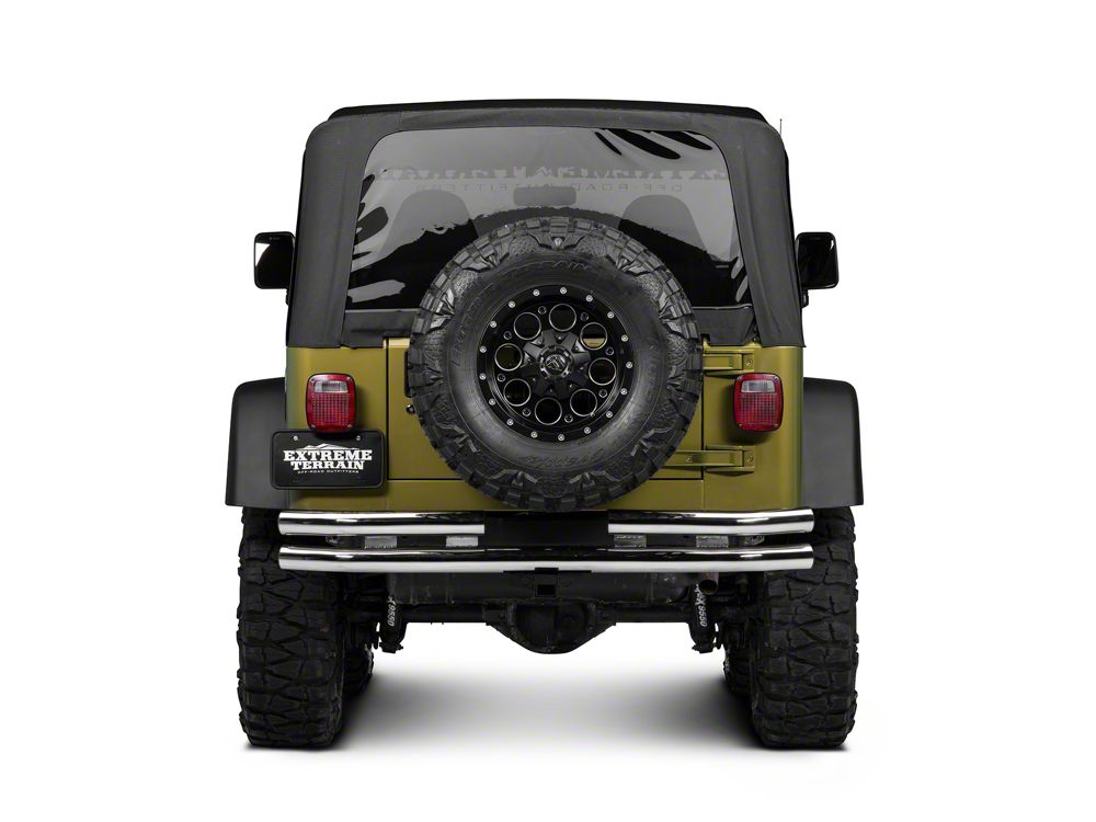 Barricade Double Tubular Rear Bumper with Receiver Hitch; Polished (76 ...