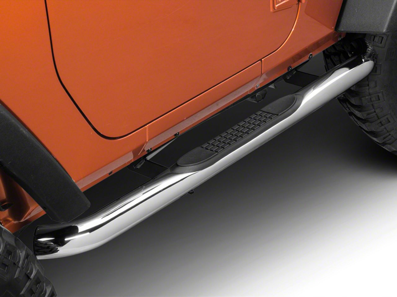 RedRock Jeep Wrangler 3-Inch Round Curved Side Step Bars; Stainless ...