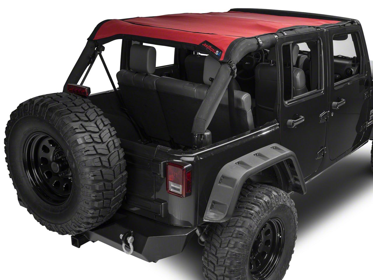 JTopsUSA Jeep Wrangler Mesh Shade Top; Red JKU-SAF-SOLID-Red (07-18 ...