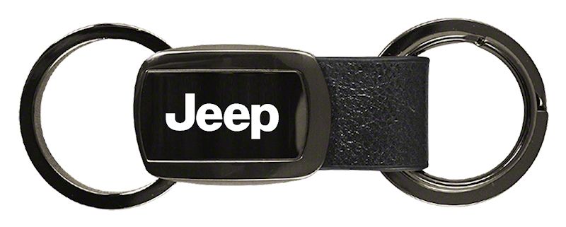Jeep Wrangler Key Chain; Jeep Leather Tri-Ring Key Fob; Gun Metal