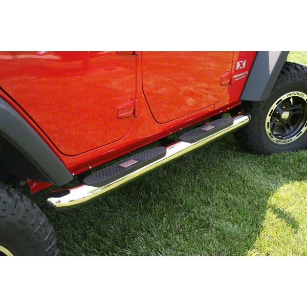 Rugged Ridge Jeep Wrangler 4-Inch Round Nerf Side Step Bars; Stainless ...