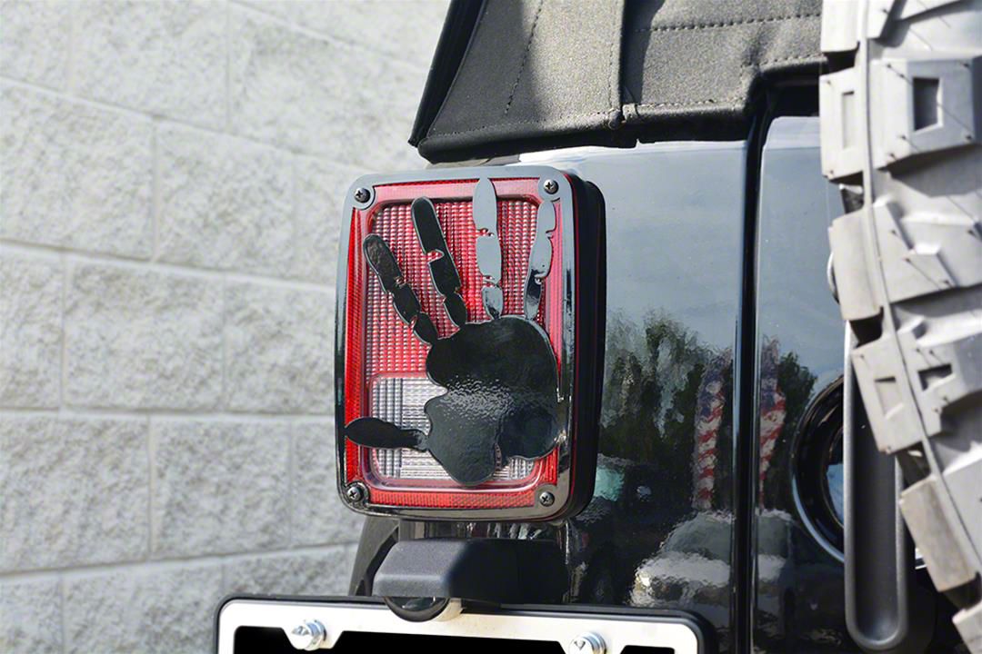 Jeep Wrangler Tail Light Cover; Black Powder Coated; Wave Hand Style; 2 ...