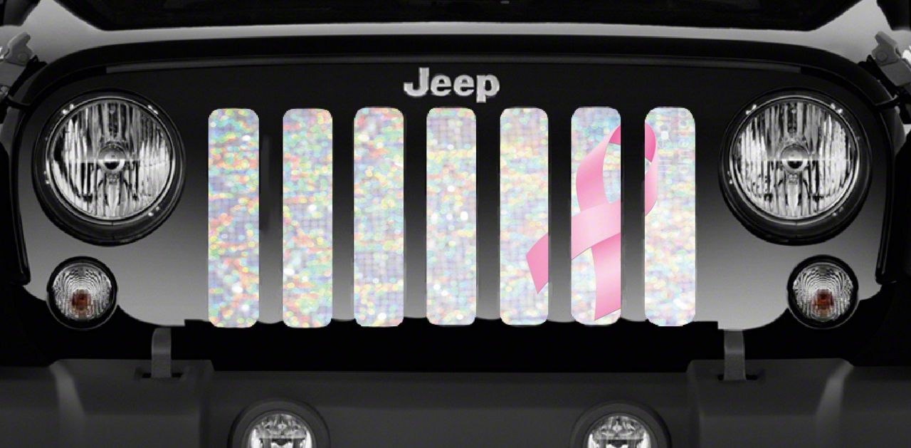 Jeep Wrangler Grille Insert; Iridescent Pink Breast Cancer Ribbon (18 ...