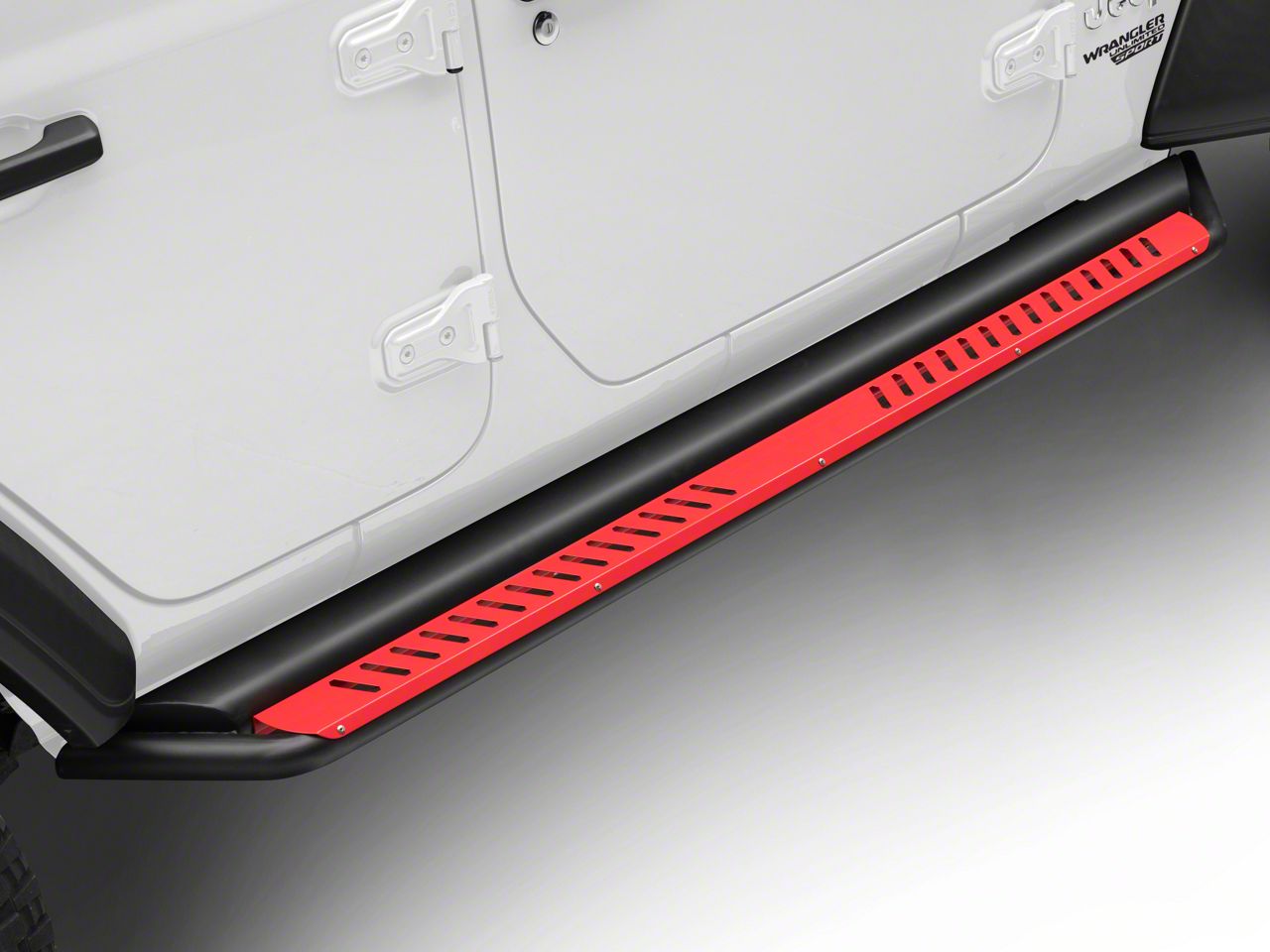 Jeep Wrangler Nerf Side Step Bars with Red Accent Plates; Textured ...