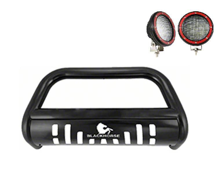 Jeep Wrangler Bull Bar with 5.30-Inch Red Round Flood LED Lights; Black ...