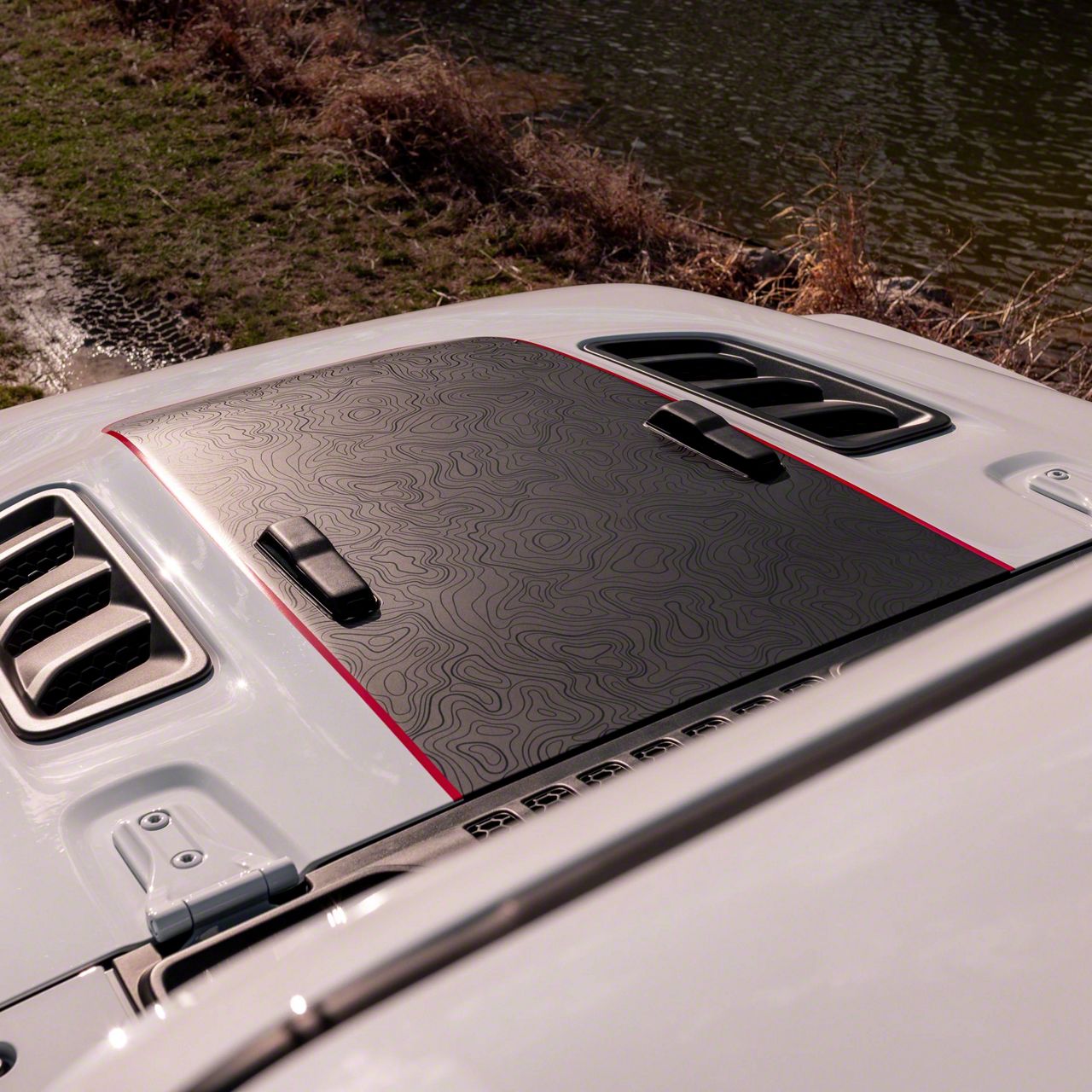 Jeep Wrangler Topographic Map Hood Graphic; Black with Red Outline (18 ...