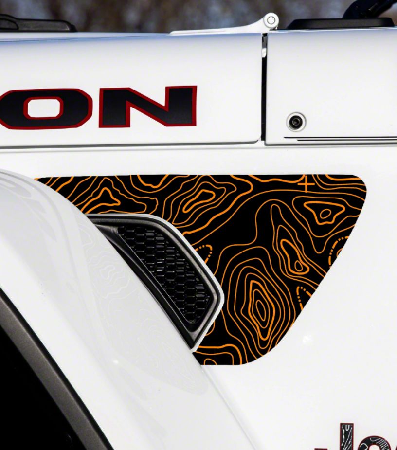 Jeep Gladiator Topographical Map Fender Vent Premium Wrap Decal; Orange ...