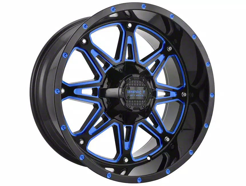 Impact Wheels Jeep Wrangler 810 Gloss Black and Blue Milled Wheel; 17x9 ...