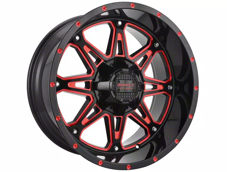 Impact Wheels Jeep Wrangler 810 Gloss Black and Red Milled Wheel; 17x9 ...