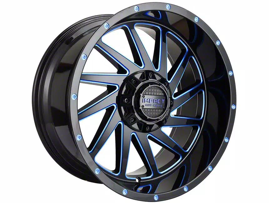 Impact Wheels Jeep Gladiator 811 Gloss Black and Blue Milled Wheel; 17x9 811GBB-79054-12 (20-24 ...