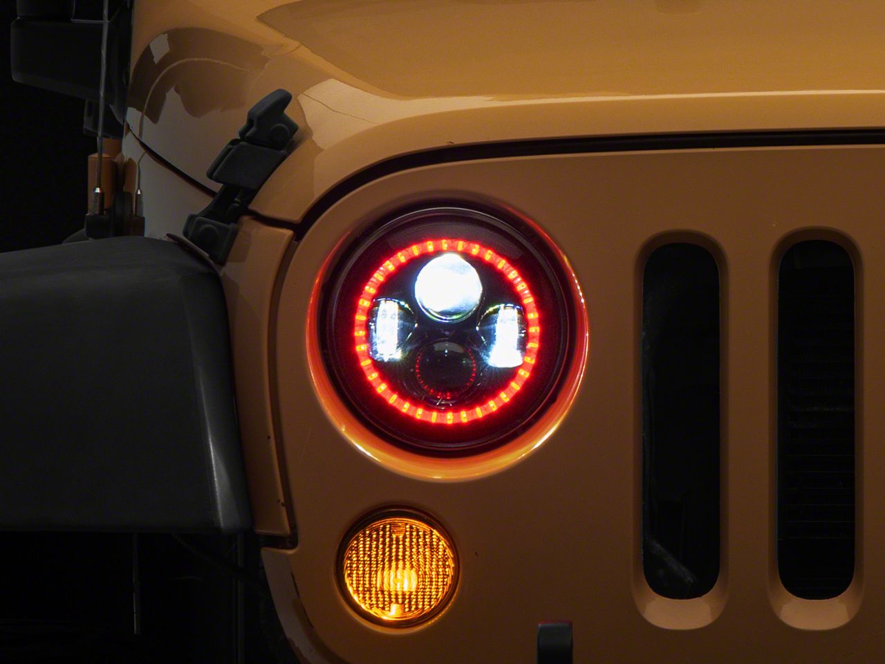 Jeep Wrangler 7-Inch Red Halo LED Headlights; Black Housing; Clear Lens ...