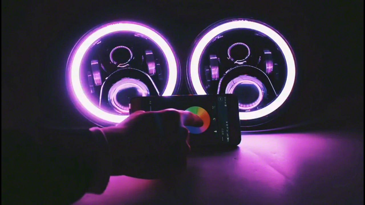 FCKLightBars Jeep Wrangler RGB Terminator LED Headlights; Black Housing ...