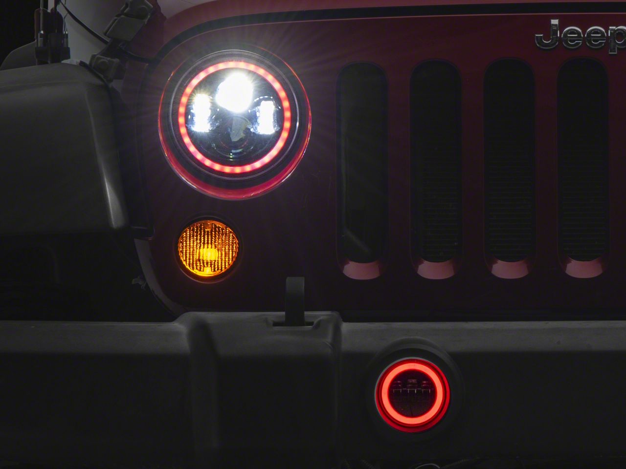 Jeep Wrangler 7-Inch RGB LED Headlights with 4-Inch Fog Lights; Black ...