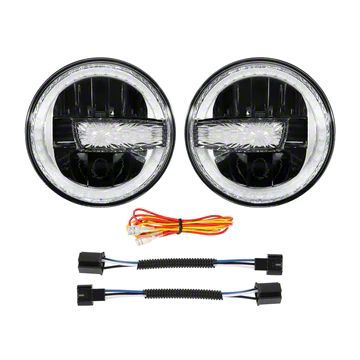Jeep Wrangler 7-Inch LED Headlights with DRL Halo; Black Housing; Clear ...