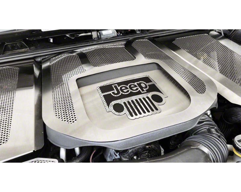 Jeep Wrangler Perforated Engine Shroud with Jeep Logo; Brushed; Black ...