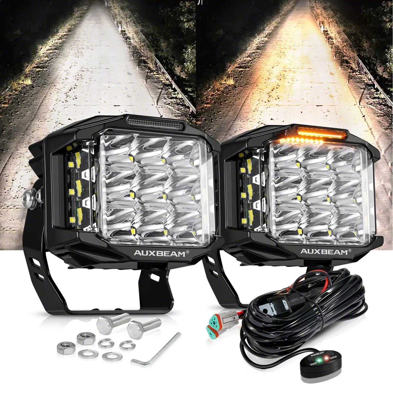 Jeep Wrangler 5-Inch Square Side Shooter LED Pod Lights with Amber DRL ...