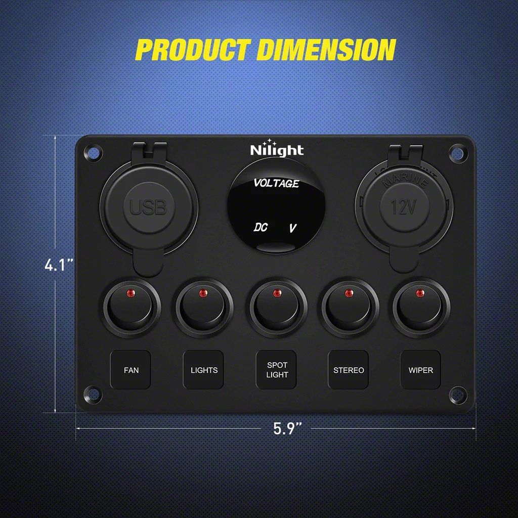 Nilight Jeep Gladiator 5-Gang Multi-Function Rocker Switch Panel; Red ...