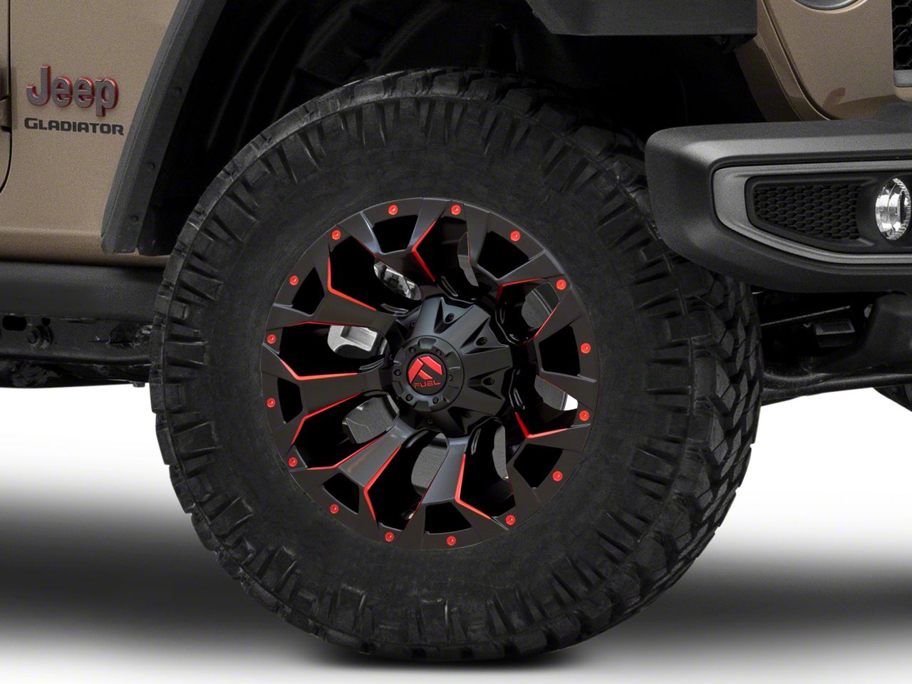 Fuel Wheels Jeep Gladiator Assault Matte Black Red Milled Wheel; 18x9 ...