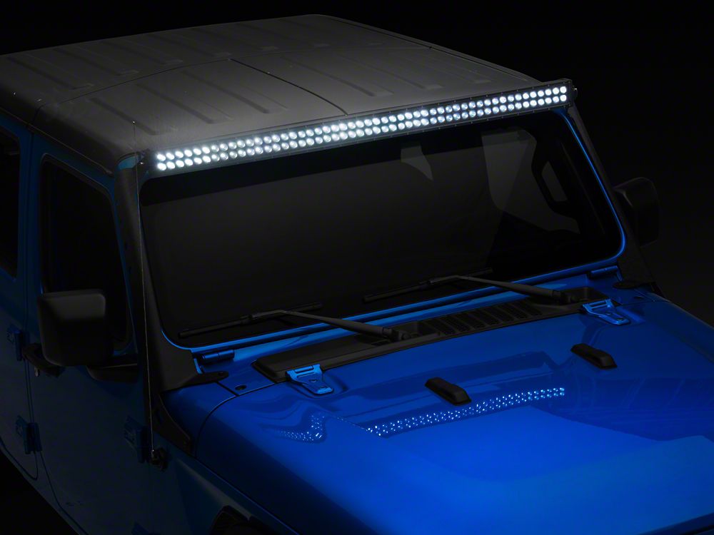 Raxiom 52 Inch Dual Row LED Light Bar with Windshield Mounting Brackets 20 24 Jeep Gladiator JT Excluding Mojave