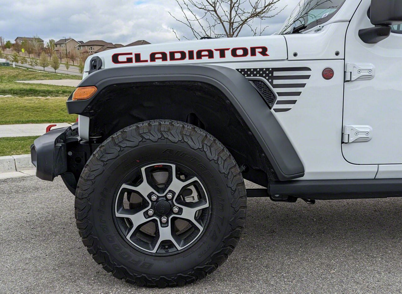 Jeep Gladiator GLADIATOR Hood Letters; Matte Black with Red Pinstripe ...