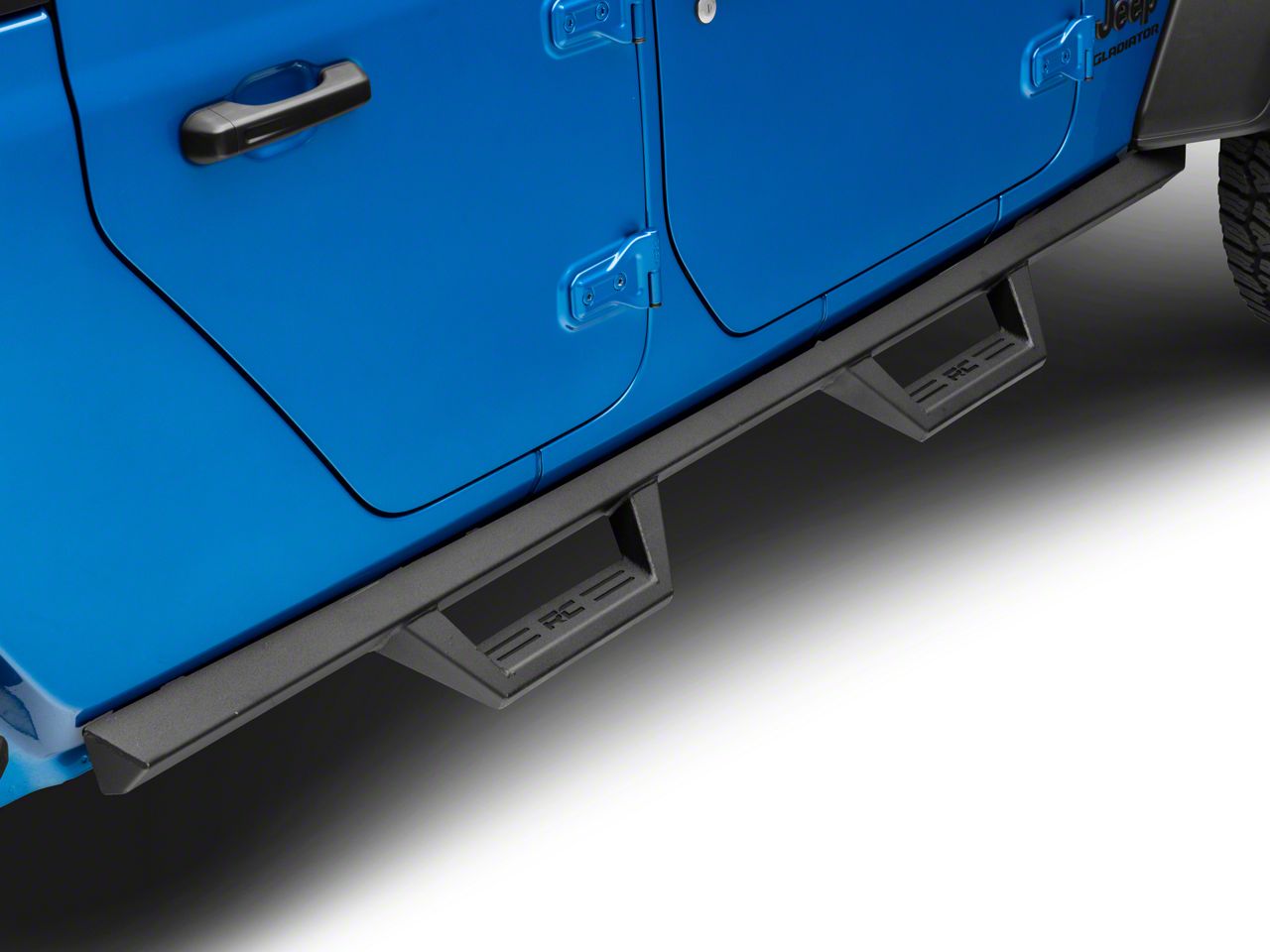 Rough Country Jeep Gladiator Contoured Drop Side Step Bars; Black 90762 ...