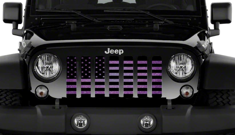 Jeep Gladiator Grille Insert; Black American Flag on a Purple Fleck (20 ...