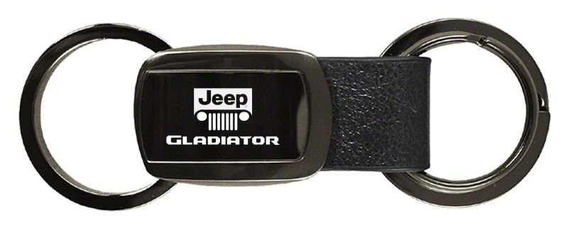 Jeep Gladiator Key Chain; Gladiator Leather Tri-Ring Key Fob; Gun Metal