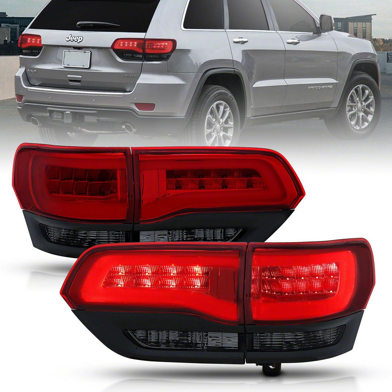 Jeep Grand Cherokee LED Tail Lights; Black Housing; Smoked Lens (14-21 ...