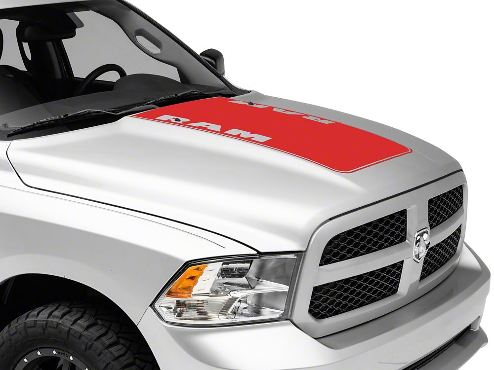 RAM Licensed by RedRock Hood Decal with RAM Logo; Red (09-18 RAM 1500 ...