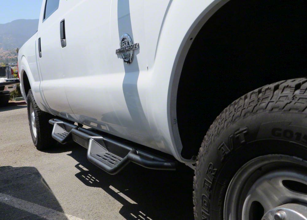 F-250 Super Duty Round Tube Drop Style Nerf Side Step Bars; Black (11 ...