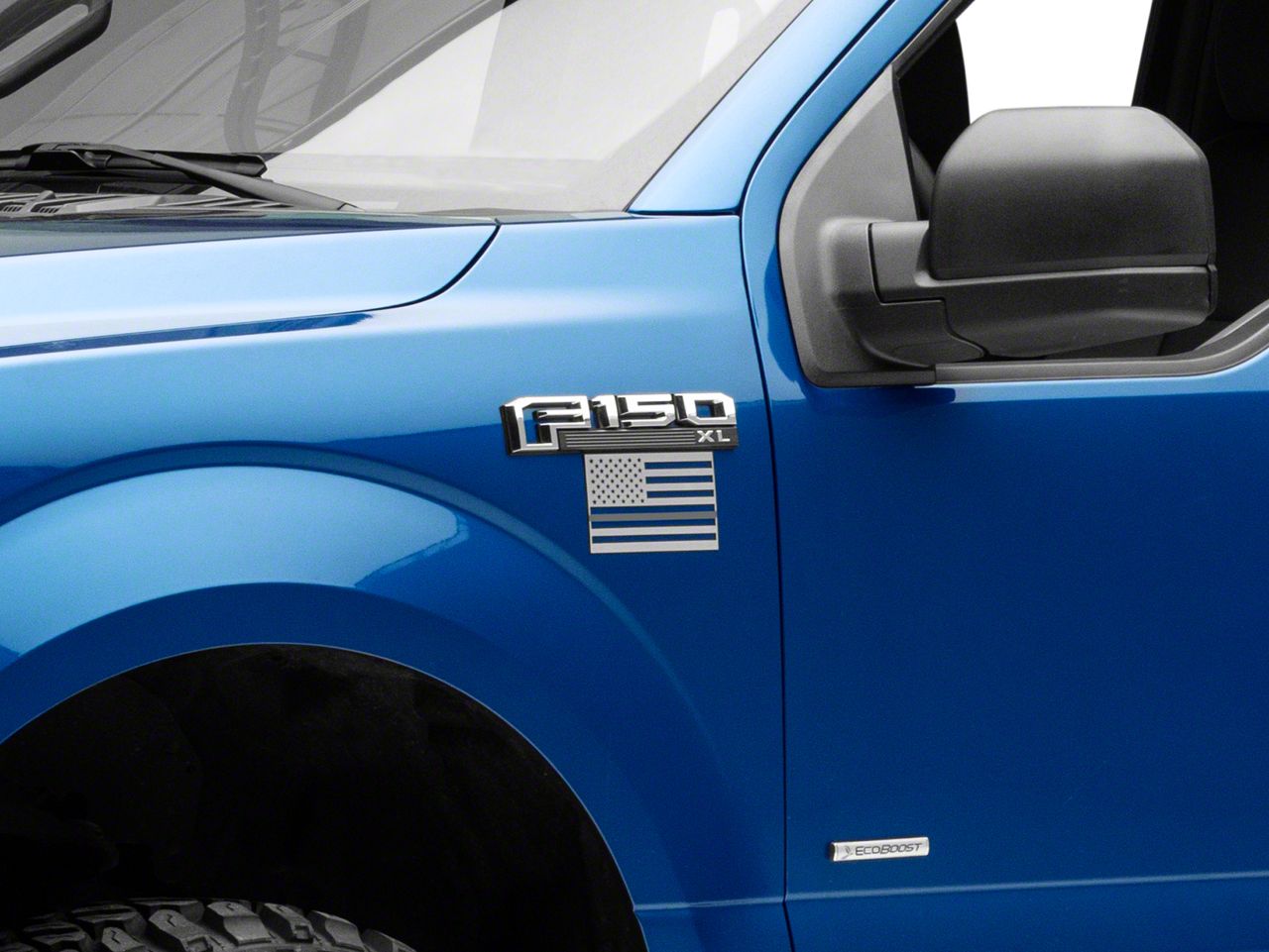 F-150 Stainless Steel American Flag Emblem - Polished w/ Thin Blue Line ...