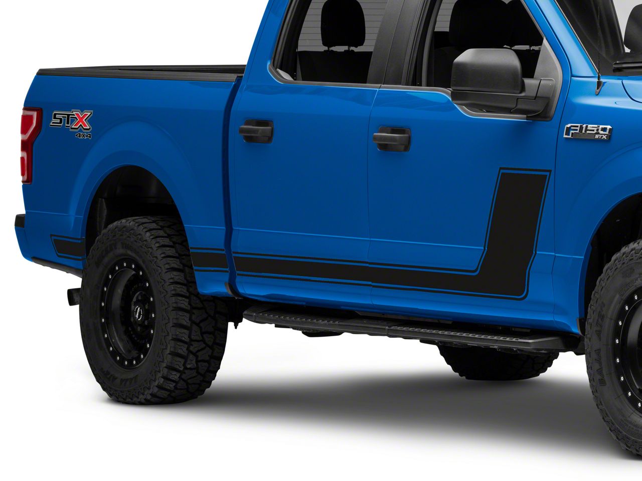 SEC10 F-150 Side Stripes with 1-Piece Pinstripe; Black T557857 (97-22 F ...