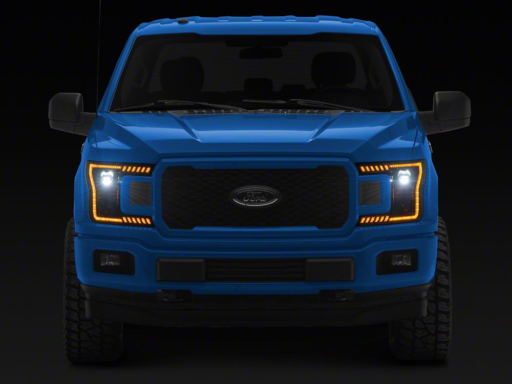 Raxiom LED Halo Surround Headlights with Amber DRL Black Housing Clear Lens 18 20 F 150 w Factory Halogen Headlights